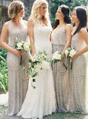 Sparkle V-neck Floor Length Sequins Long Bridesmaid Dresses DTB224 ...